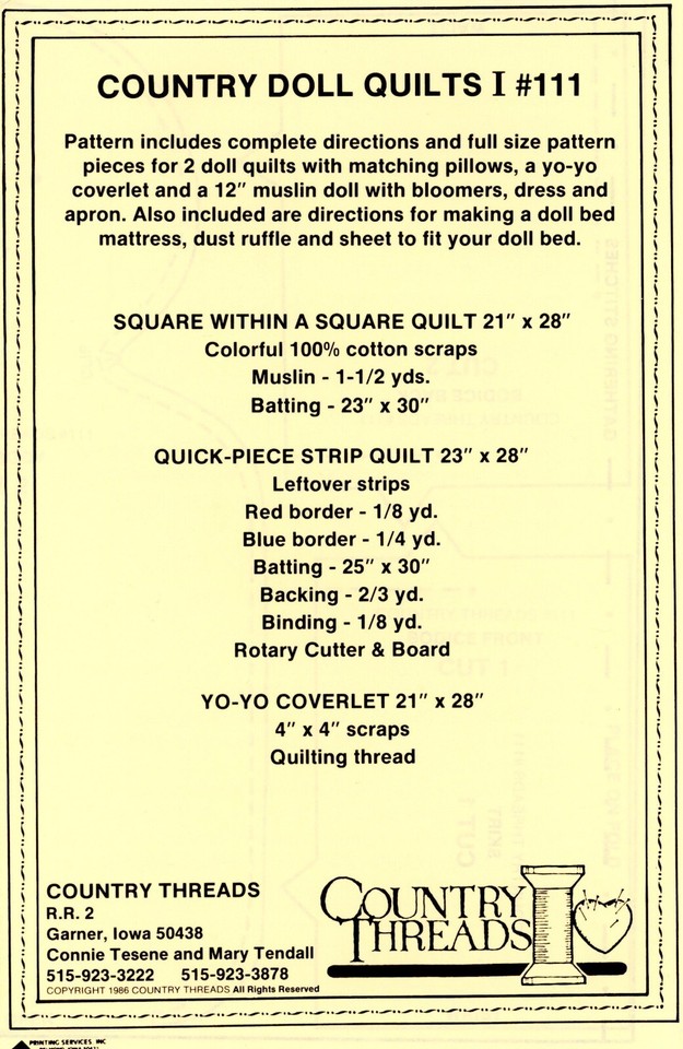 COUNTRY DOLL QUILTS I #111 Quilt Pattern, Doll Pattern by COUNTRY ...