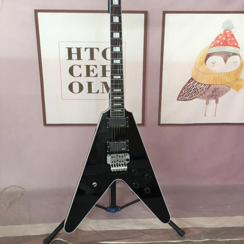 Flying V Electric Guitar Black Tremolo Bridge Rosewood Fretboard Bone ...