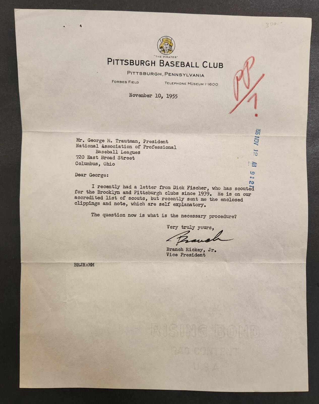 BRANCH RICKEY JR. Autographed Signed Letter Baseball Executive Pirates ...