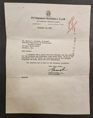 BRANCH RICKEY JR. Autographed Signed Letter Baseball Executive Pirates ...
