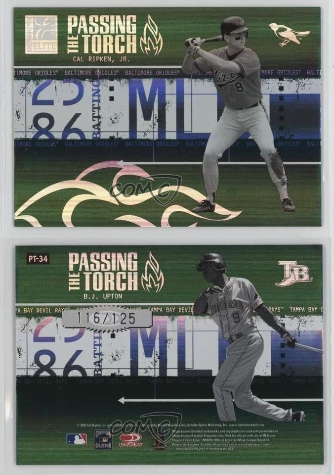 2005 Donruss Elite Passing the Torch Green /125 Cal Ripken Jr BJ Upton ...