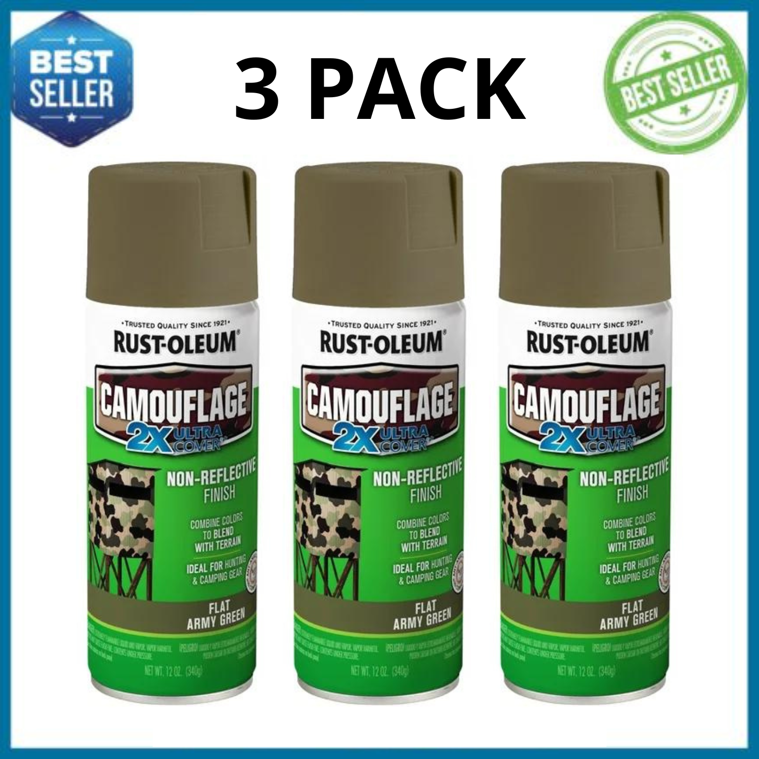 Army Green, Rust-Oleum Camouflage 2X Ultra Cover Spray Paint, 12 oz ...