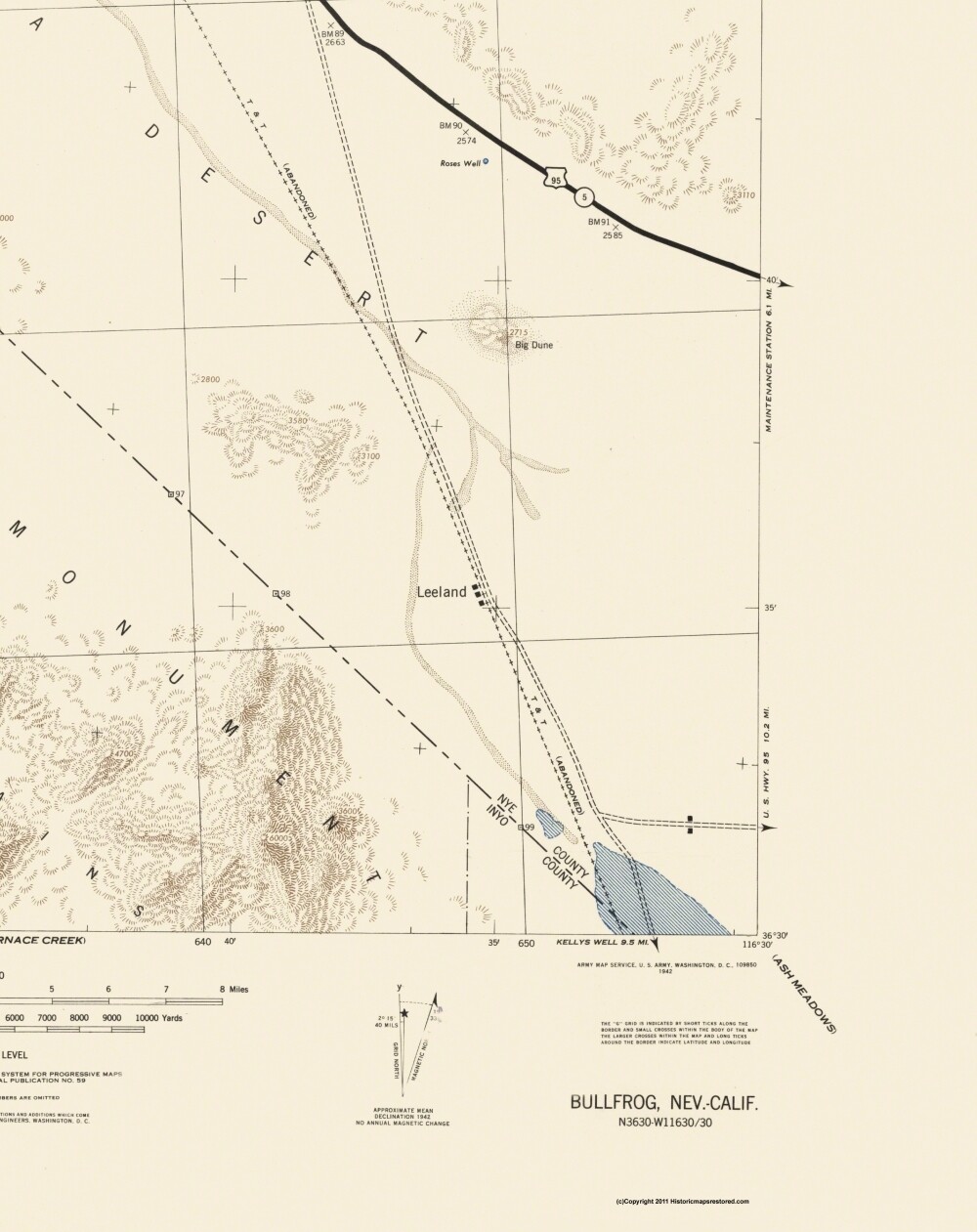 Topographical Map - Bullfrog Nevada California Quad - USGS 1942 - 23 x ...