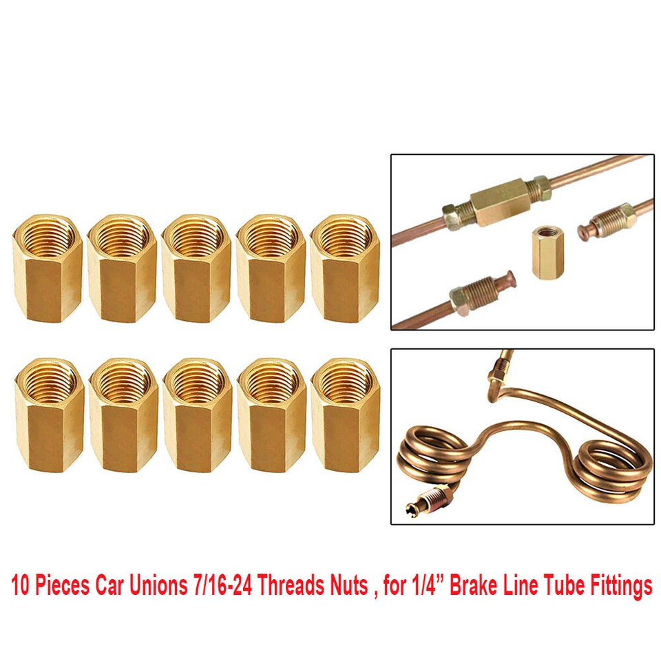 10Pcs (7/16-24 Threads) Inverted Flare Brake Line Union For 1/4" Brake ...