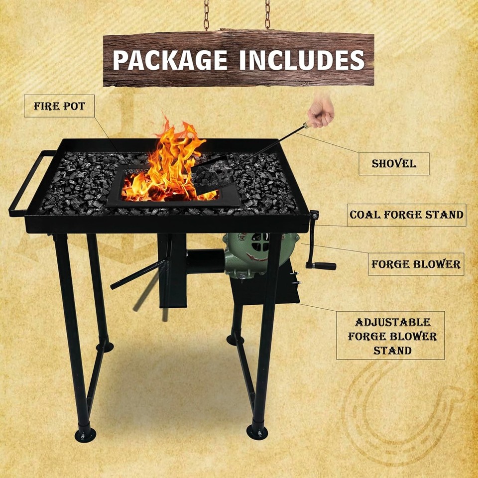 Coal Forge Stand with Fire Pot & Hand Blower - Blacksmithing Starter kit | eBay