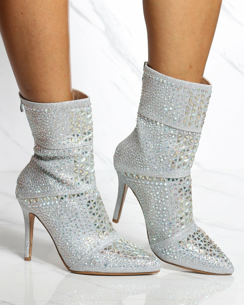 New Women's Bling Rhinestone Embellished Tall Ankle Boot Booties ...