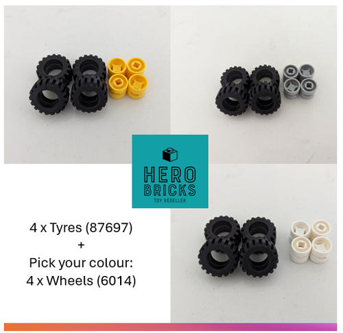 Genuine pre-owned Lego wheel and tyre x 4 (87697/6014) Choose your ...