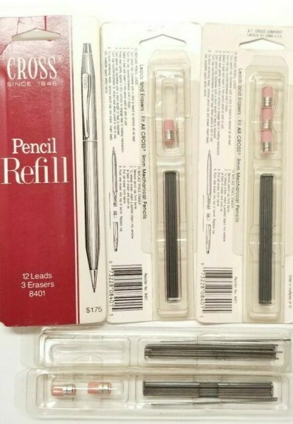 NOS Carded Vintage 8401 .9mm 12 Leads 3 Erasers Cross Mechanical Pencil ...