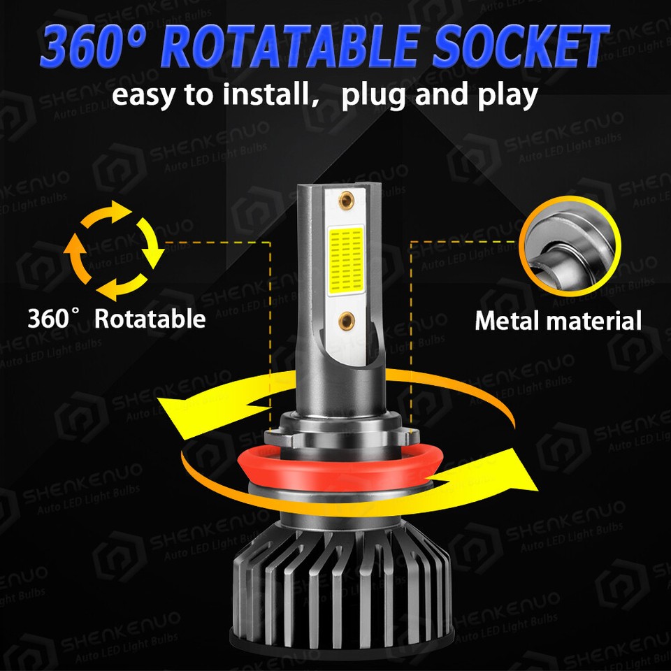 4x LED Headlight For Can-Am Defender HD5 HD8 HD10 Combo Bulbs H11+H11 ...