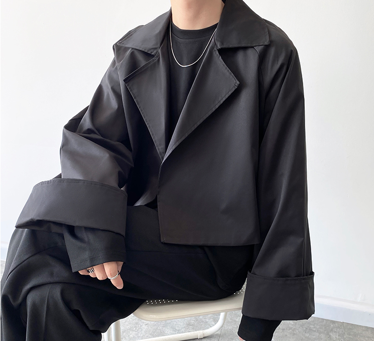 Men's Autumn Fashion Lapel Loose Black Jackets Suit Collar Casual Short ...