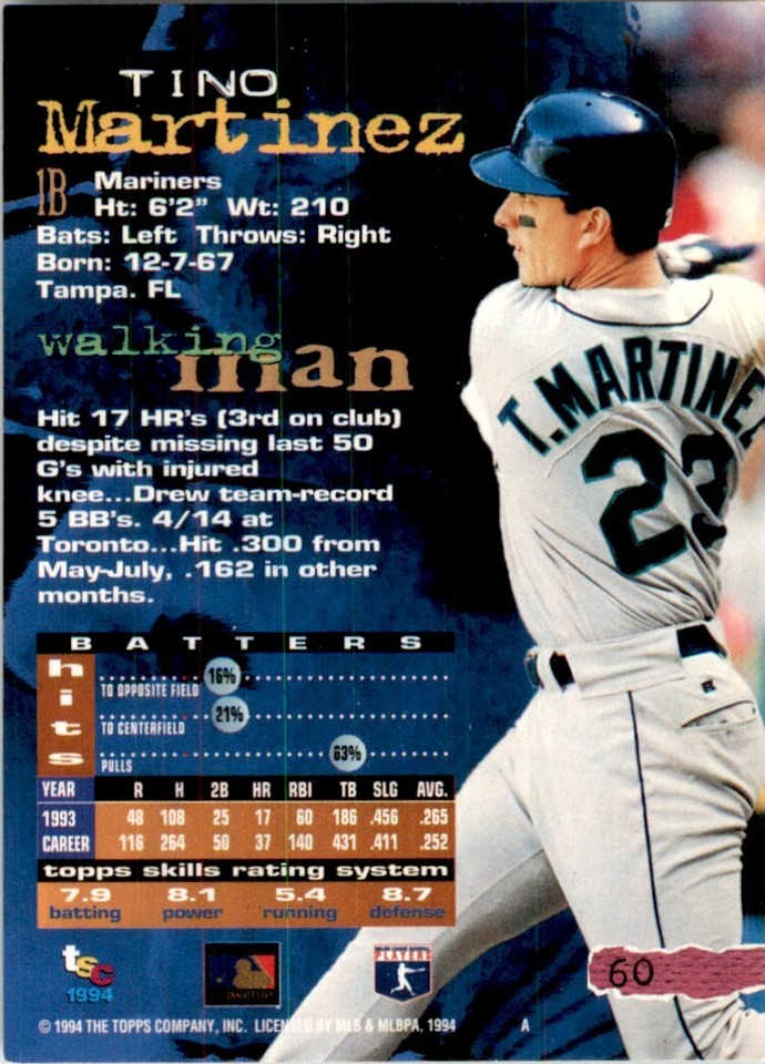 1994 Stadium Club Golden Rainbow Tino Martinez Seattle Mariners #60 ...