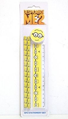 DESPICABLE ME 2 - MINION STATIONERY SET 4 PIECE - 2 PENCILS, RULER ...