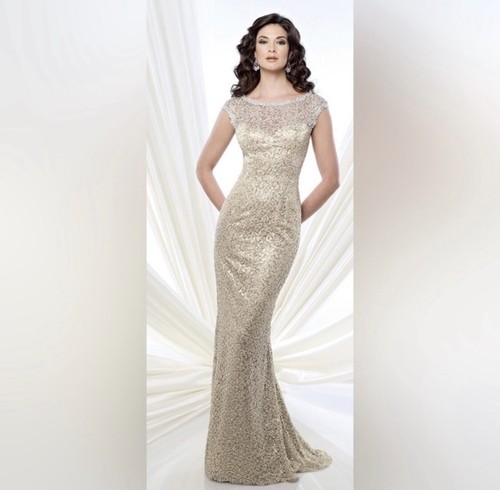 Montage by Mon Cheri Lace Near Champagne w/ Light Grey Gown Formal ...