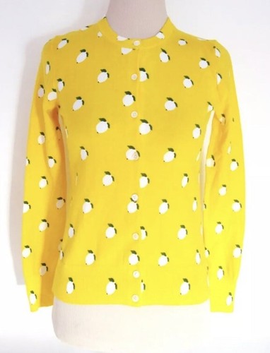 NWT J Crew Jackie Cardigan Sweater XS Lemon Print Bright Yellow | eBay