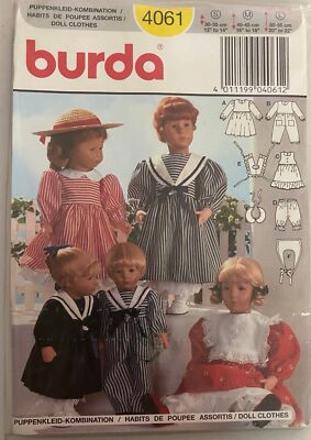 Burda Pattern #4061 Doll Clothes Sm 12”-14” M 16-18” L 20”-22” Sealed ...