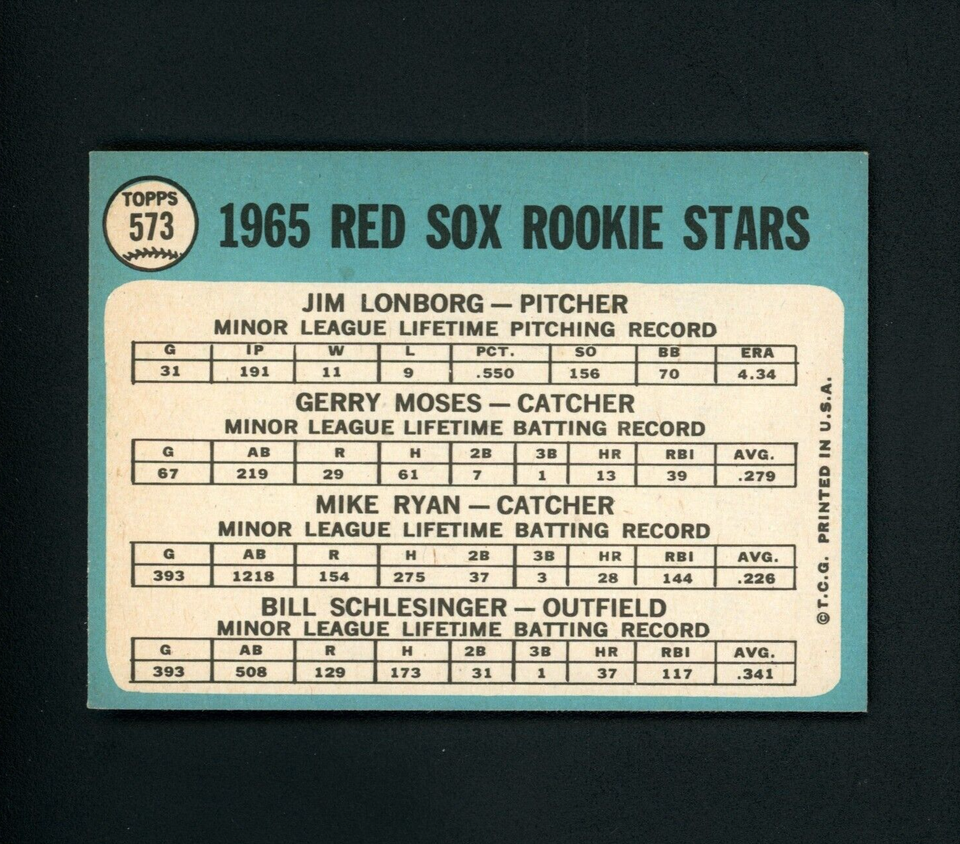 1965 Topps Red Sox Rookie Stars - Lonborg, Moses, Ryan, Schlesinger ...