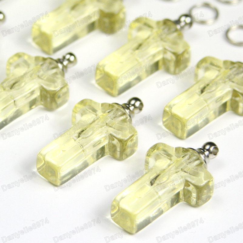 SCREW perfume GLASS VIALS crucifix CROSS BOTTLE vial PENDANT crystal ...