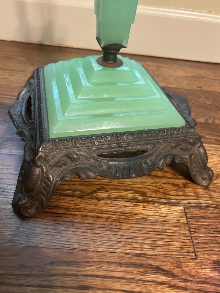 Antique Art Deco Uranium Glass Fish Bowl w/ Jadeite Cast Iron Stand | eBay