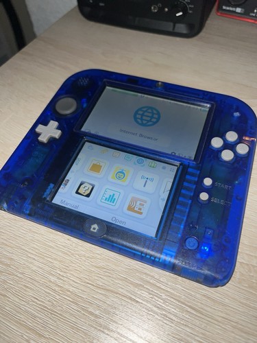 Nintendo 2DS Crystal Blue - Transparent/Clear Handheld System - Charger ...