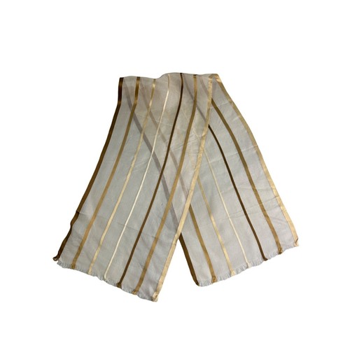 Vintage Gold Cream Sheer Chiffon Scarf Neck Wrap Obling Rectangle 44x10 ...