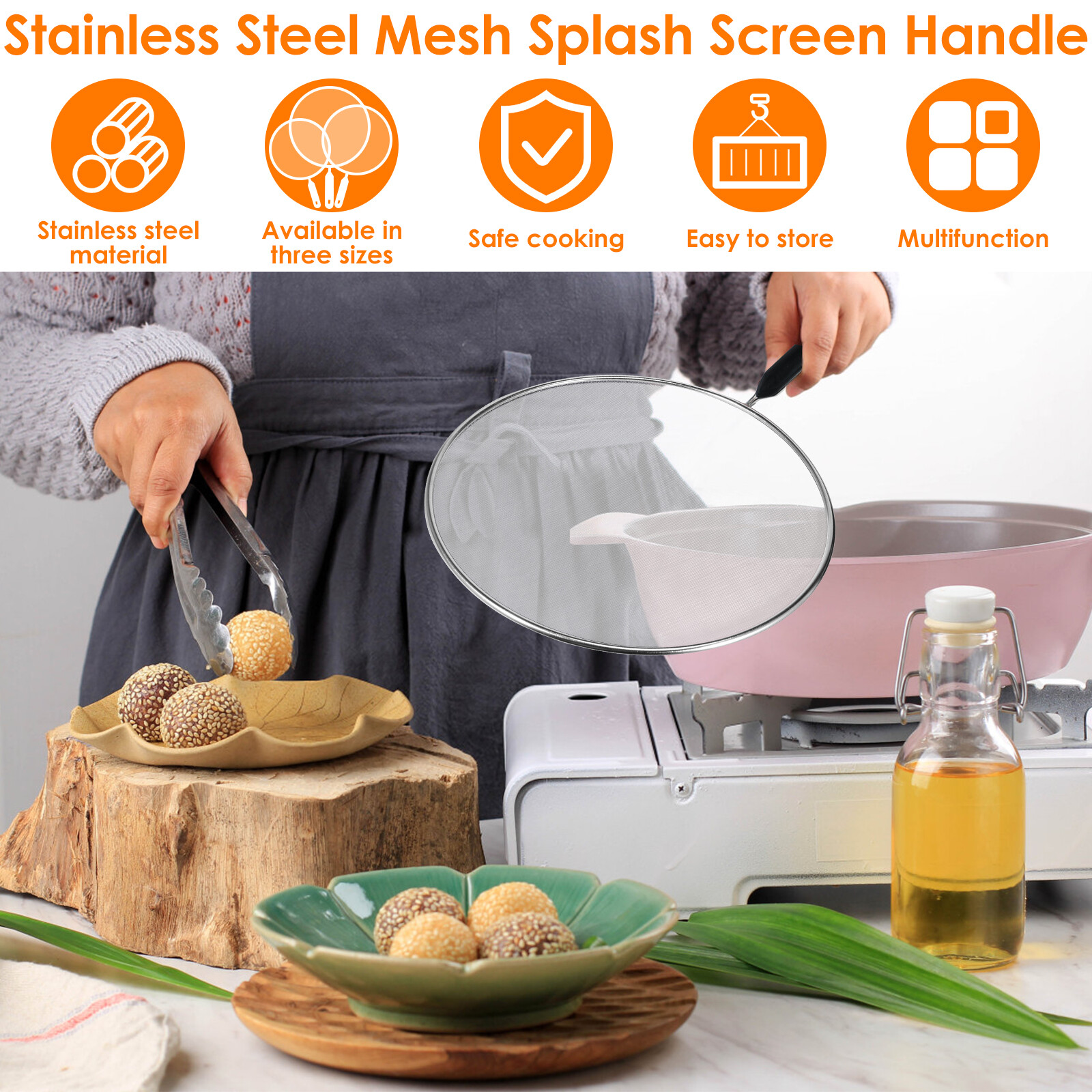 3Pcs Splatter Guard with Handle Stainless Steel Mesh Splatter Screen ...