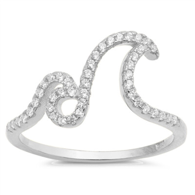 White CZ Double Wave Promise Ring New .925 Sterling Silver Band Sizes 4 ...