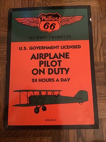 Phillips 66 Aviation Airplane Pilot On Duty 24 Hours Boeing Metal Sign ...