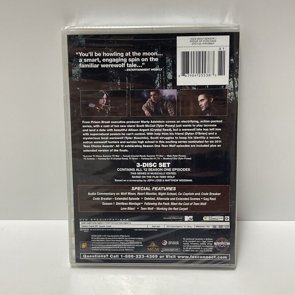 NEW & SEALED Teen Wolf Season 1 DVD 3-Disc Set MTV 2011 - TV Series ...