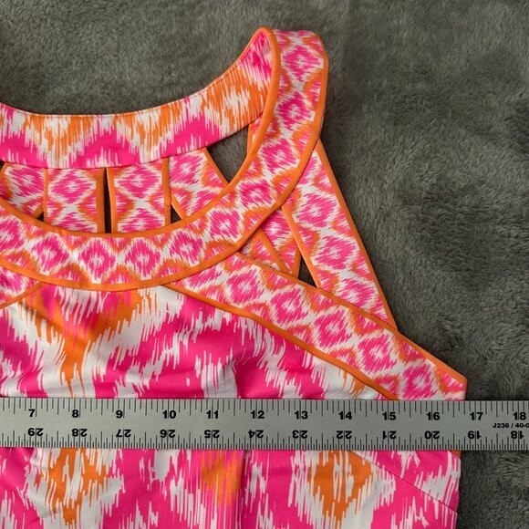 Gretchen Scott Isosceles Dress Kitt Ikat Print MEDIUM Pink Orange | eBay