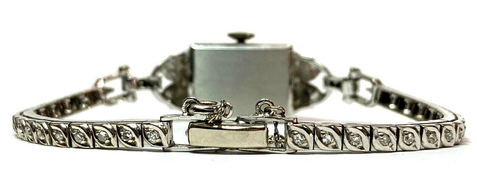 Eloga Solid 14k White Gold Art Deco Ladies Diamond Wrist Watch | eBay