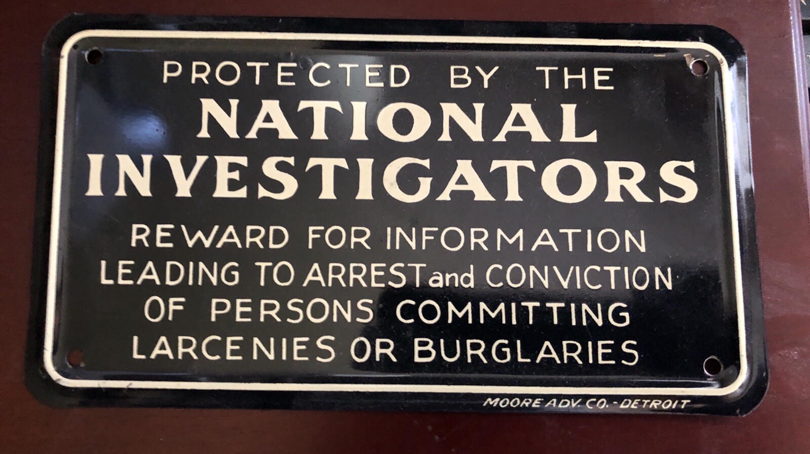 Vintage Mint Protected By The National Investigators Sign Moore Adv. Co ...