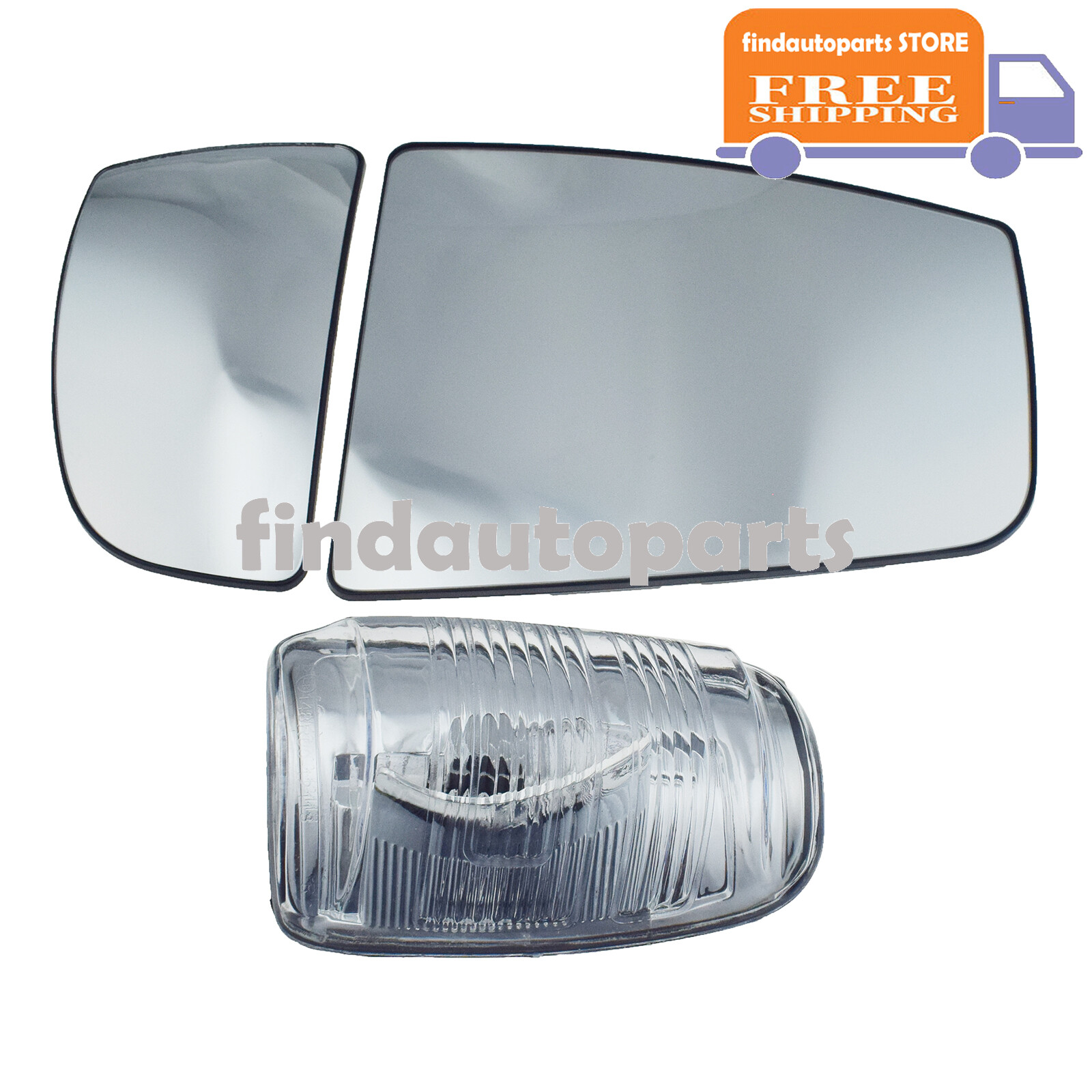 Right Lower+Upper Mirror Glass w/Turn Signal Lens Kit For Ford Transit ...