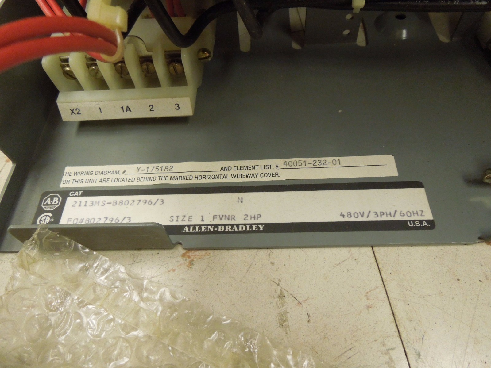 Allen Bradley 2113 Size 1 FVNR Breaker MCC Bucket 13"H Door 2hp, No CPT ...
