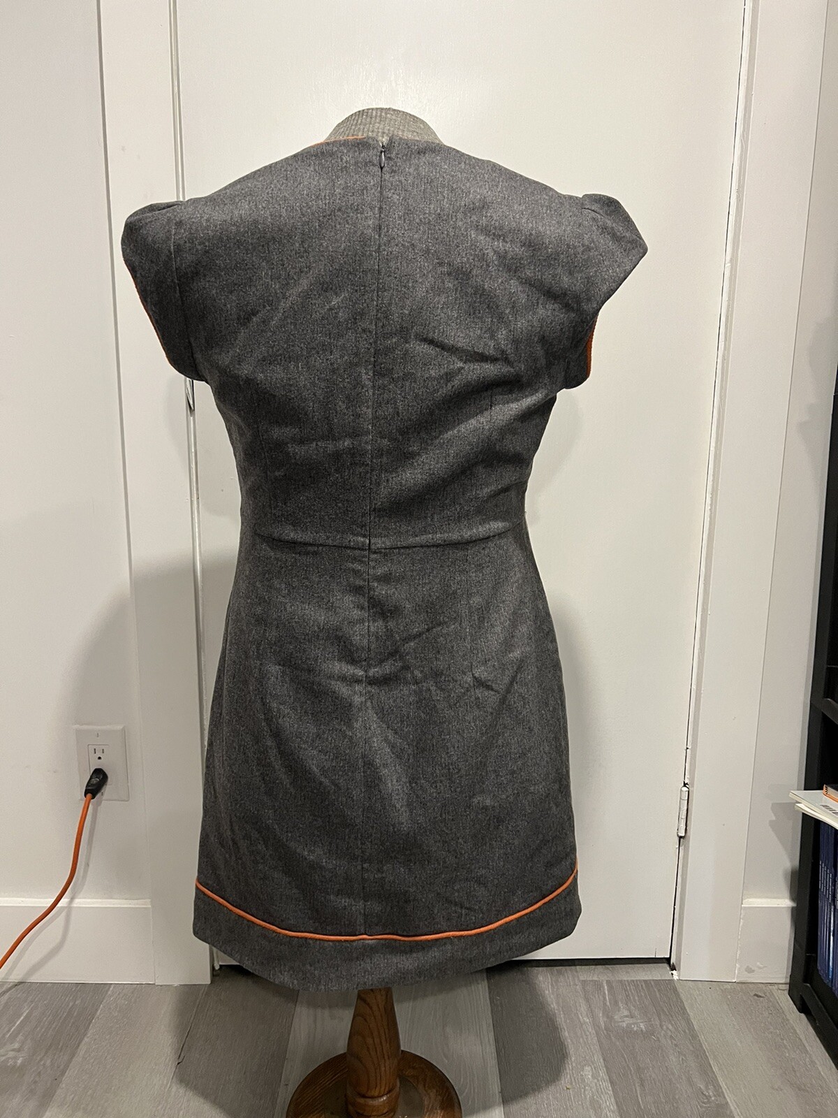 French Connection Wool Blend Dress Gray with Orange pipping Square Neck ...