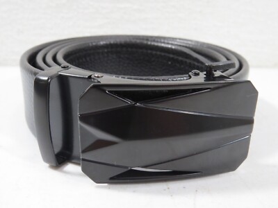 Black Leather Belt Mens Size 38 Black Automatic Click Buckle | eBay