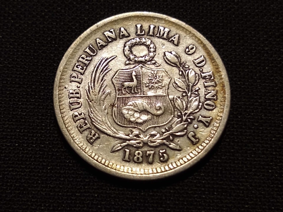 1875 peru 1/5 sol vf xf 20 centavos 2 dinero seated liberty silver type ...