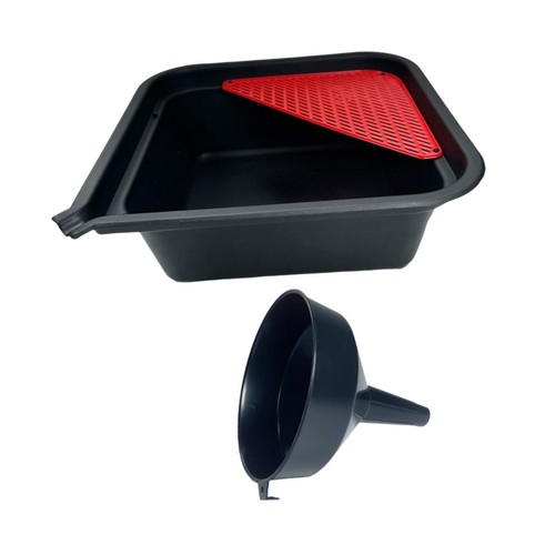 9L Automotive Oil Drip Pan Tray and Funnel 14x14x5inch Oil Change Tray ...