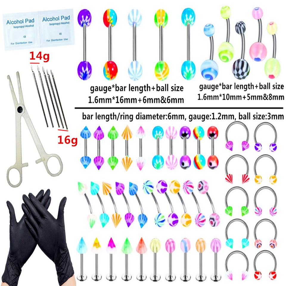 Bulk Body Piercing Kit Jewellery Tool Kit Multi Size Ear Navel ...