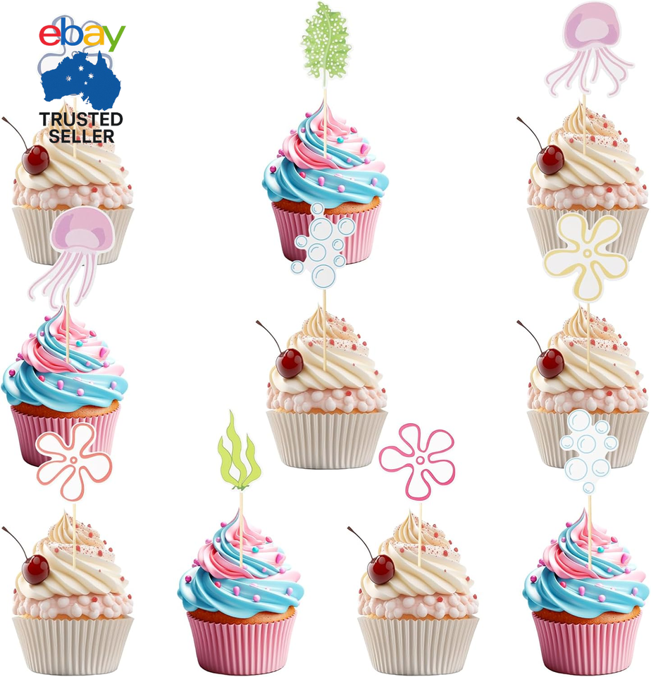 24Pcs Jellyfish Bubbles Flowers Cupcake Toppers, under the Sea Theme ...