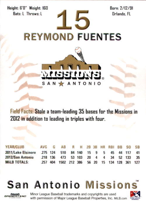 2013 San Antonio Missions Grandstand #8 Reymond Fuentes Orlando Florida ...