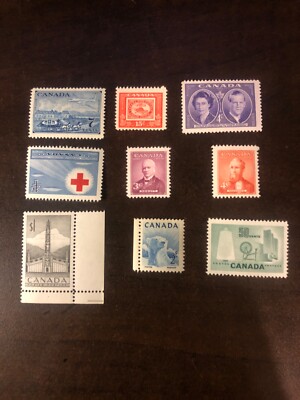 9 VF MNH Canadian Stamps #313, 314, 315, 317, 318, 319, 321, 322, 334 ...