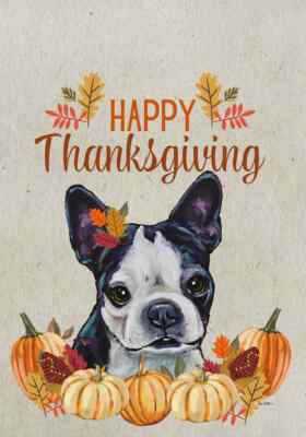Boston Terrier Hippie Hound Studios Happy Thanksgiving Flag | eBay