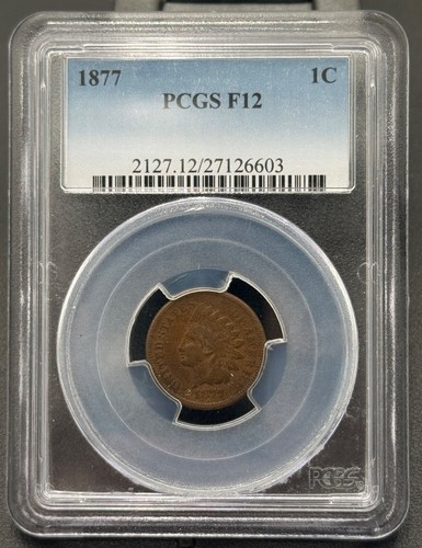 1877 Indian Head 1 Cent, Penny PCGS Fine 12 Brown, Low Mintage Key Date ...