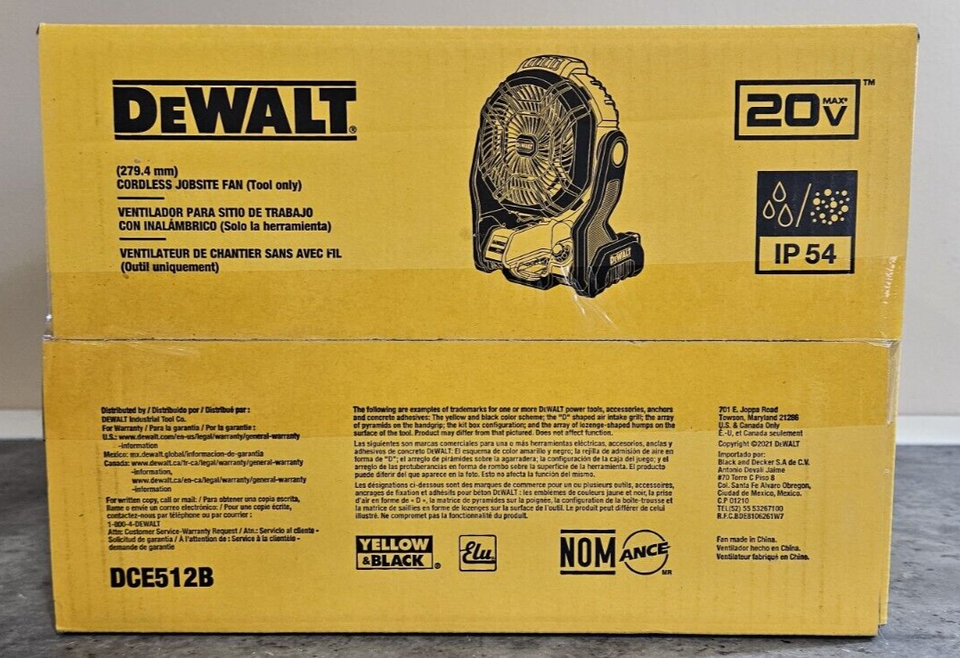 NEW! DeWalt DCE512B 20V MAX Li-Ion 11" Cordless Jobsite Fan ...