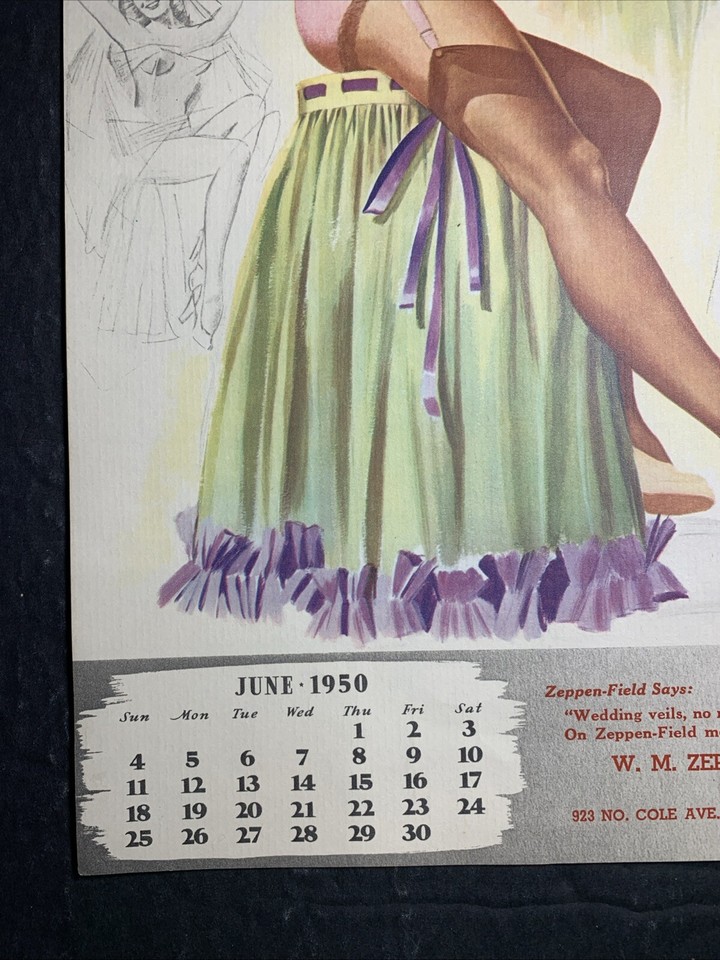 1950 Pin Up Calendar Girl One Page Artist Elliot Hollywood California ...