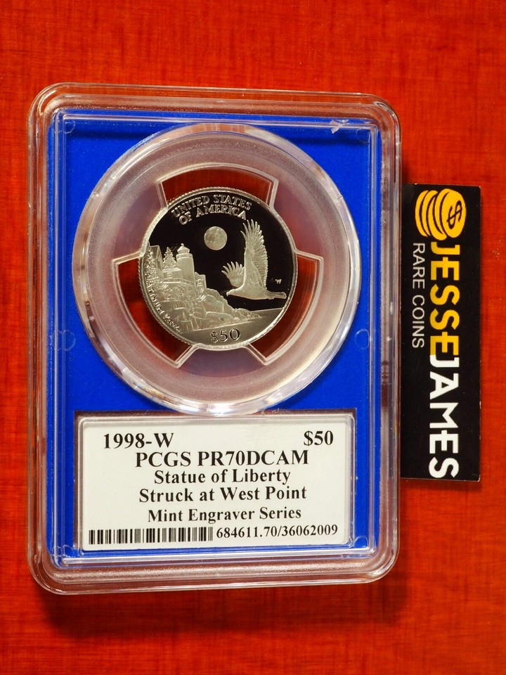1998 W $50 PROOF PLATINUM EAGLE PCGS PR70 MERCANTI SIGNED MINT ENGRAVER ...