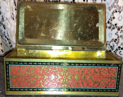 VINTAGE CANCO REDish orange BLACK GOLD FLORAL CANDY TIN BOX | eBay