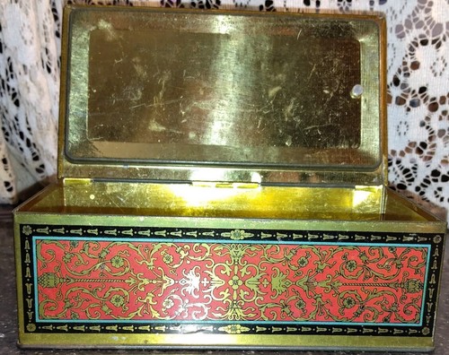 VINTAGE CANCO REDish orange BLACK GOLD FLORAL CANDY TIN BOX | eBay