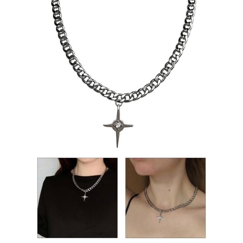 Exquisite Starlight Cross Statement Necklace Alloy Cool Girl Clavicular ...