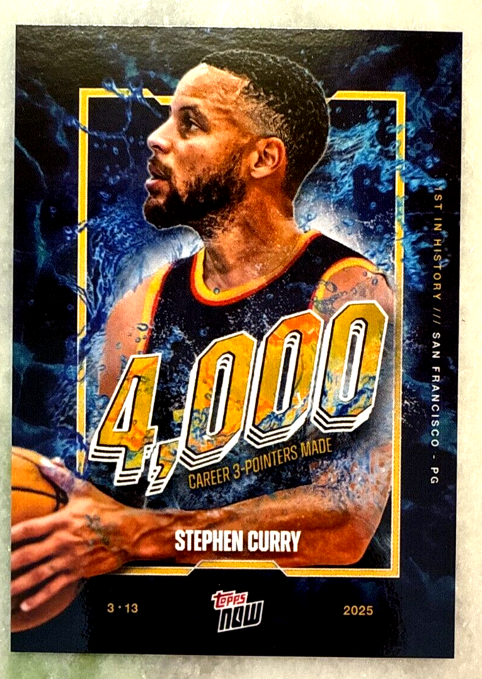 Stephen Curry Topps Now 4000" Career 3 Pointers Made" Limited Card -#13 ...
